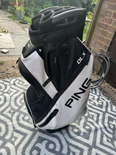 PING DLX CART GOLF BAG (WHITE/BLACK) w/ RAINCOVER - GOOD OVERALL ...