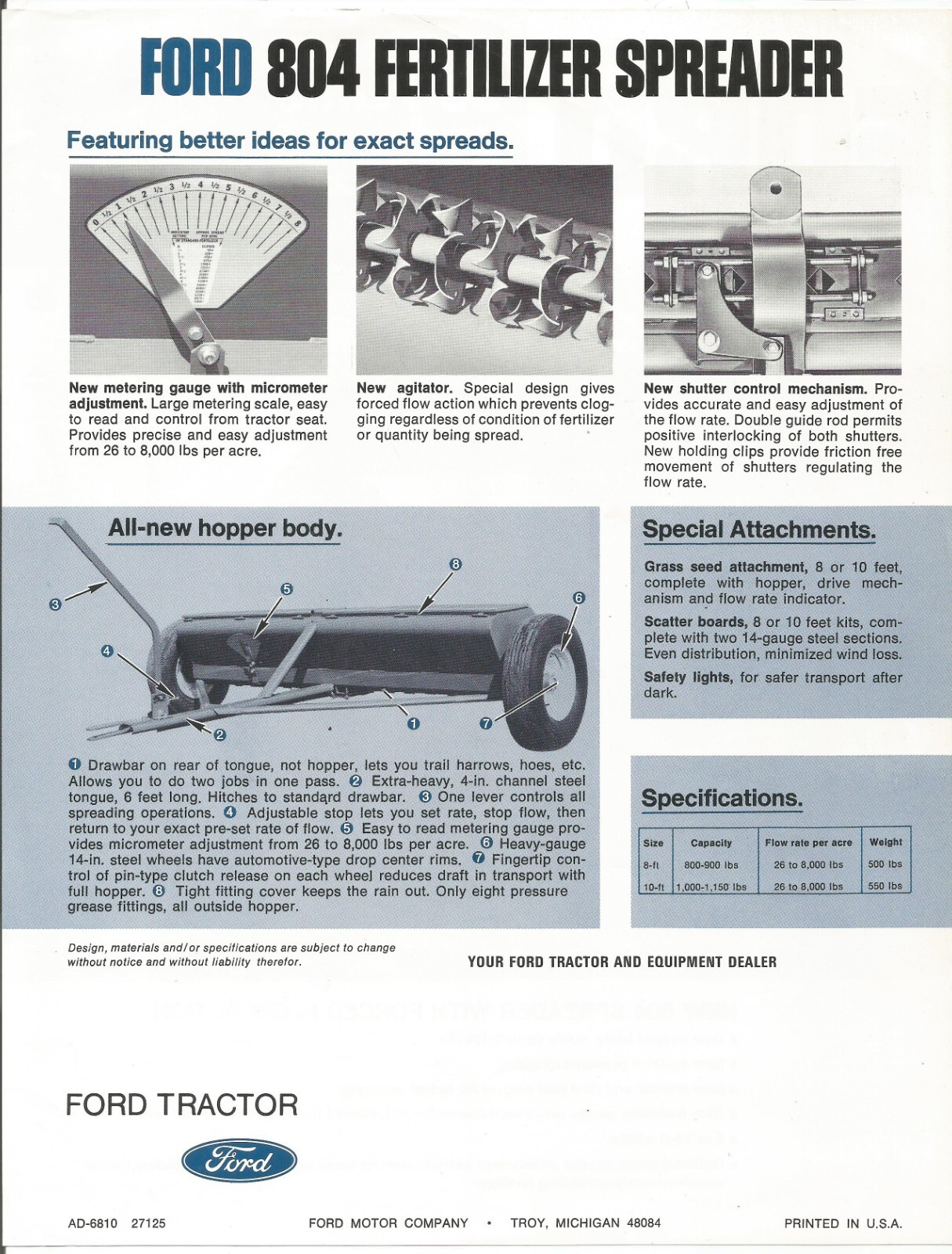 Original Ford Model 804 Fertilizer Spreader Spec Sheet Brochure # AD ...