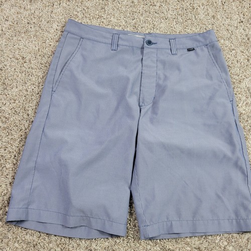 Travis Mathew Shorts Mens 33 Tag 32 Blue Flat Front Striped Performance ...