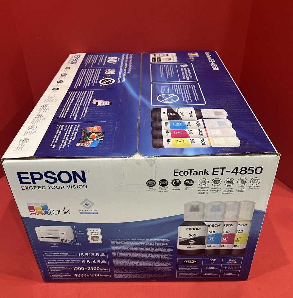 NEW Epson EcoTank ET-4850 Color Inkjet All-In-One Printer - White*FREE ...