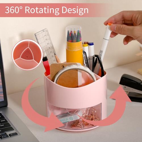 Desk Pencil Pen Holder 4 Slots 360-Degree Rotating Pencil Pen ...