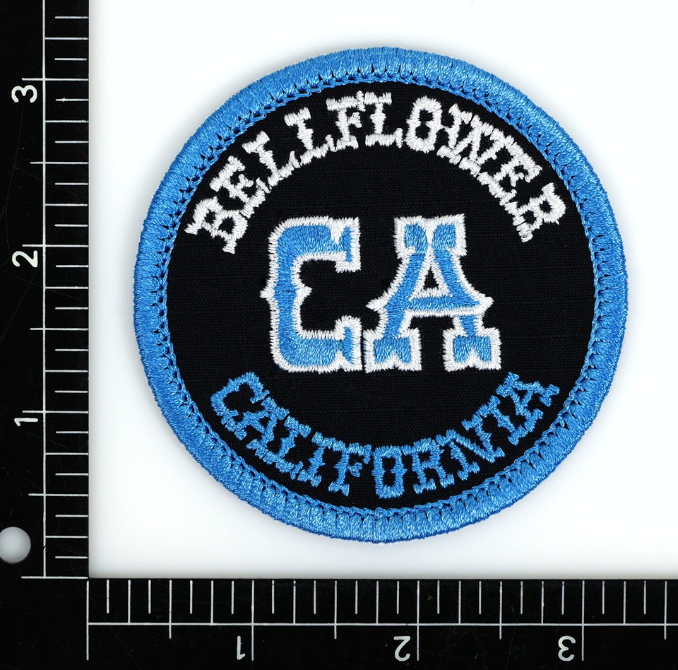 Bellflower California Embroidered Patch Black/Aqua Iron-On Sew-On Hat Backpack | eBay