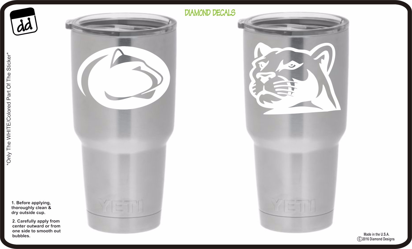 Penn State Nittany Lions (Set of 2) for Yeti Tumbler Code Blue Vinyl ...