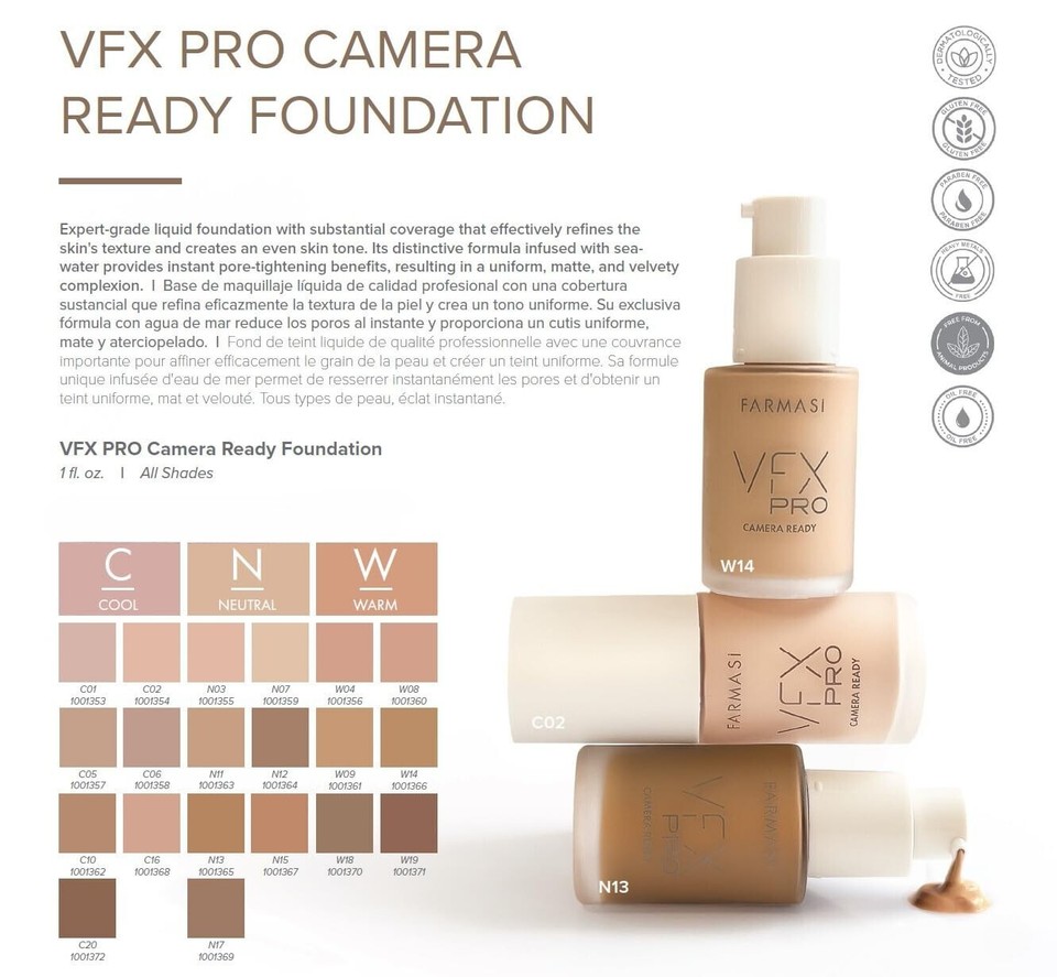 Farmasi Make Up VFX PRO Camera Ready Foundation 1 oz- 30 ml / Various ...
