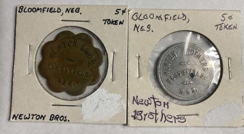 TWO NEWTON BROTHERS TOKENS BLOOMFIELD NEBRASKA GOOD FOR 5C IN TRADE | eBay