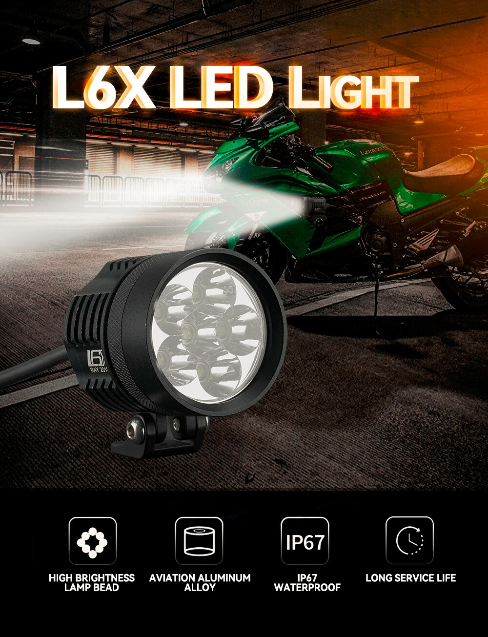 2x Motorcycle Spotlight 60W LED Headlights 6000K White Auxiliary Lamp ...