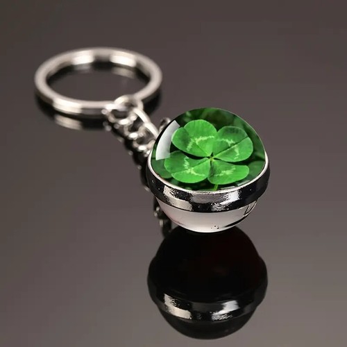 Lucky Crystal Marble Four Leaf Clover Keychain Irish Shamrock Keyring ...