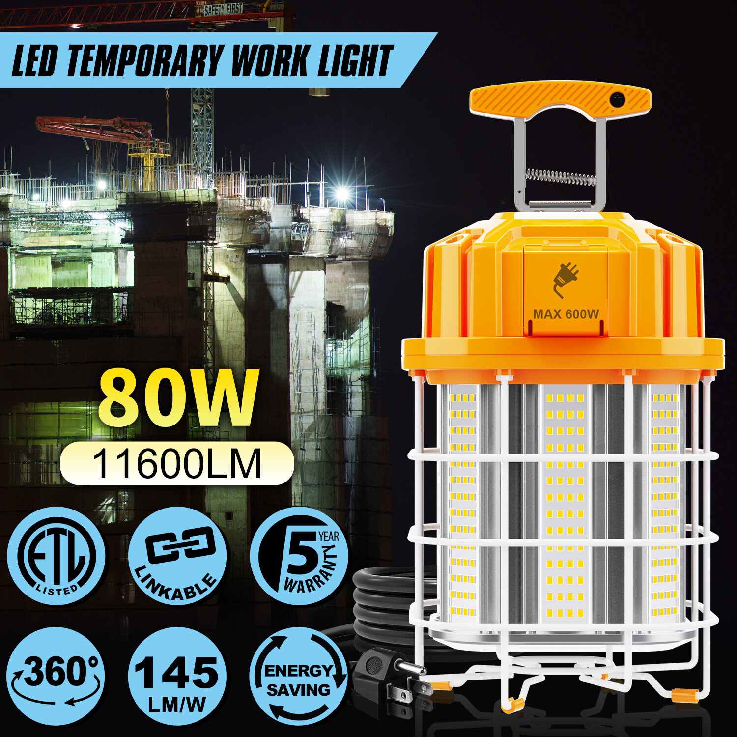 (Linkable) 80 Watt LED Temporary Work Light Linkable High Bay ...