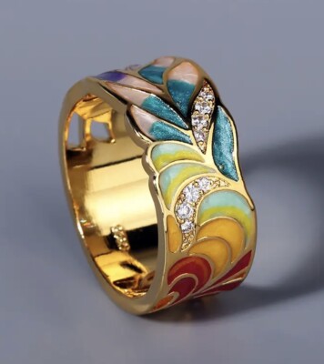 Sterling Silver 925 Flower Gold Plated Colourful Ring, Size 8, AUS ...