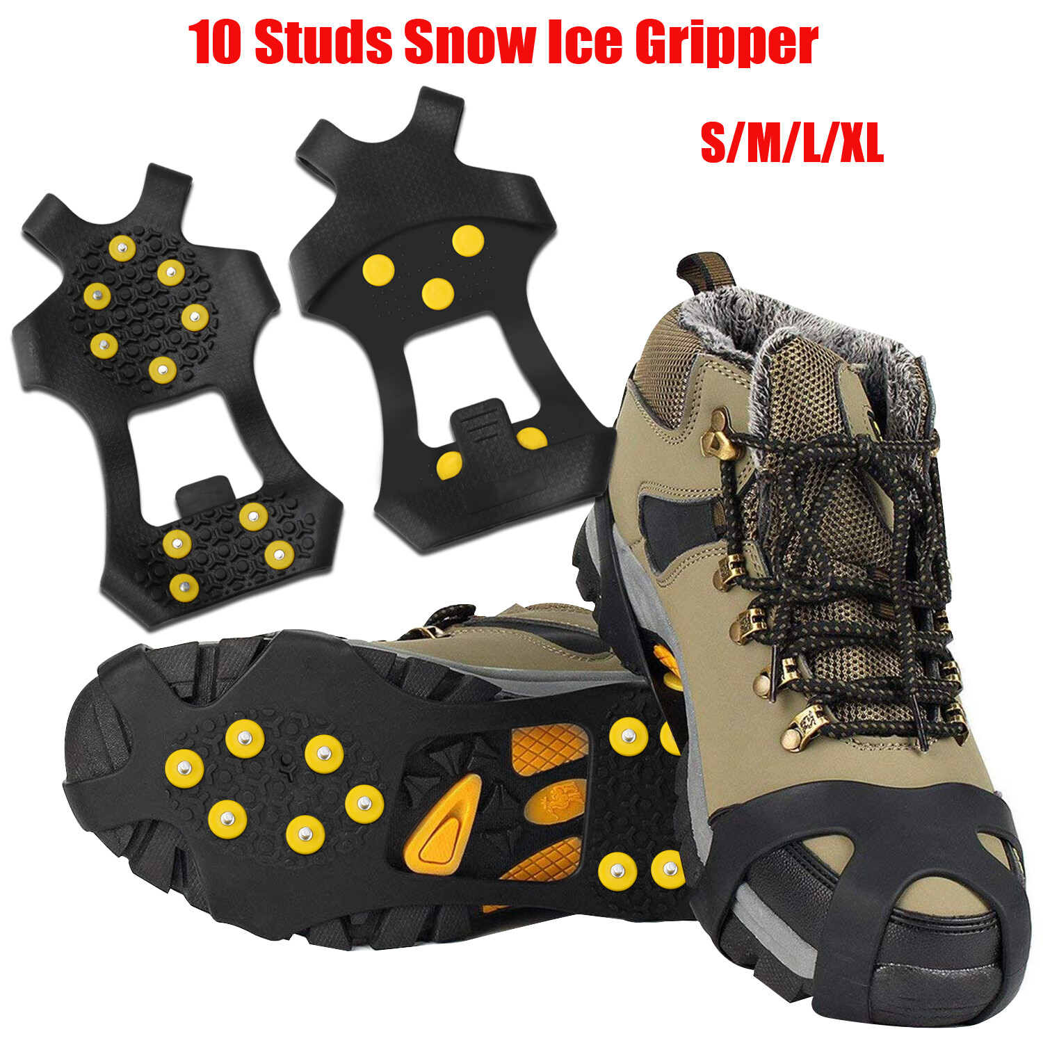 Winter Ice Snow Grip Crampons Anti-Slip Studded Cleats for Boots Shoes ...