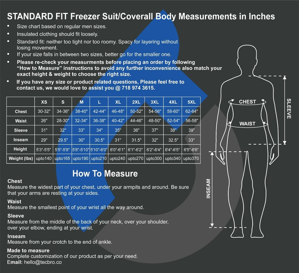 Tecbro Chill Bloc Men's Insulated Coverall Extreme Cold Weather Freezer ...