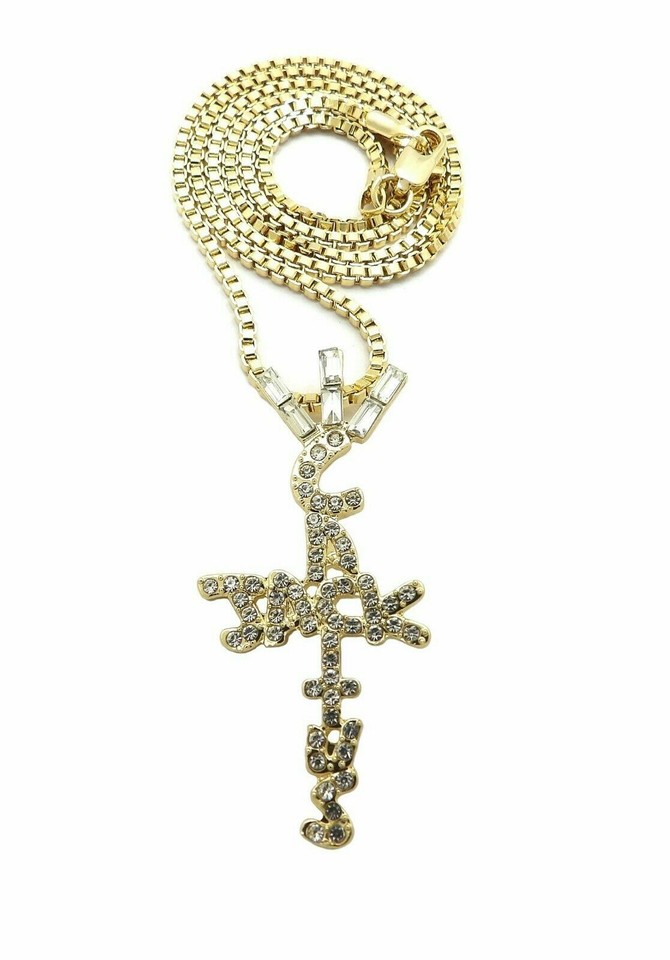 Hip Hop Travis Scott Cactus Jack Cross Pendant 24" Cuban Box Rope Chain ...