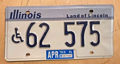 ILLINOIS DISABLED PERSON LICENSE PLATE " 62 575 " IL WHEELCHAIR ...