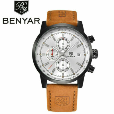 BENYAR Waterproof Men's Quartz Wrist Watch Leather Band Military Sports ...