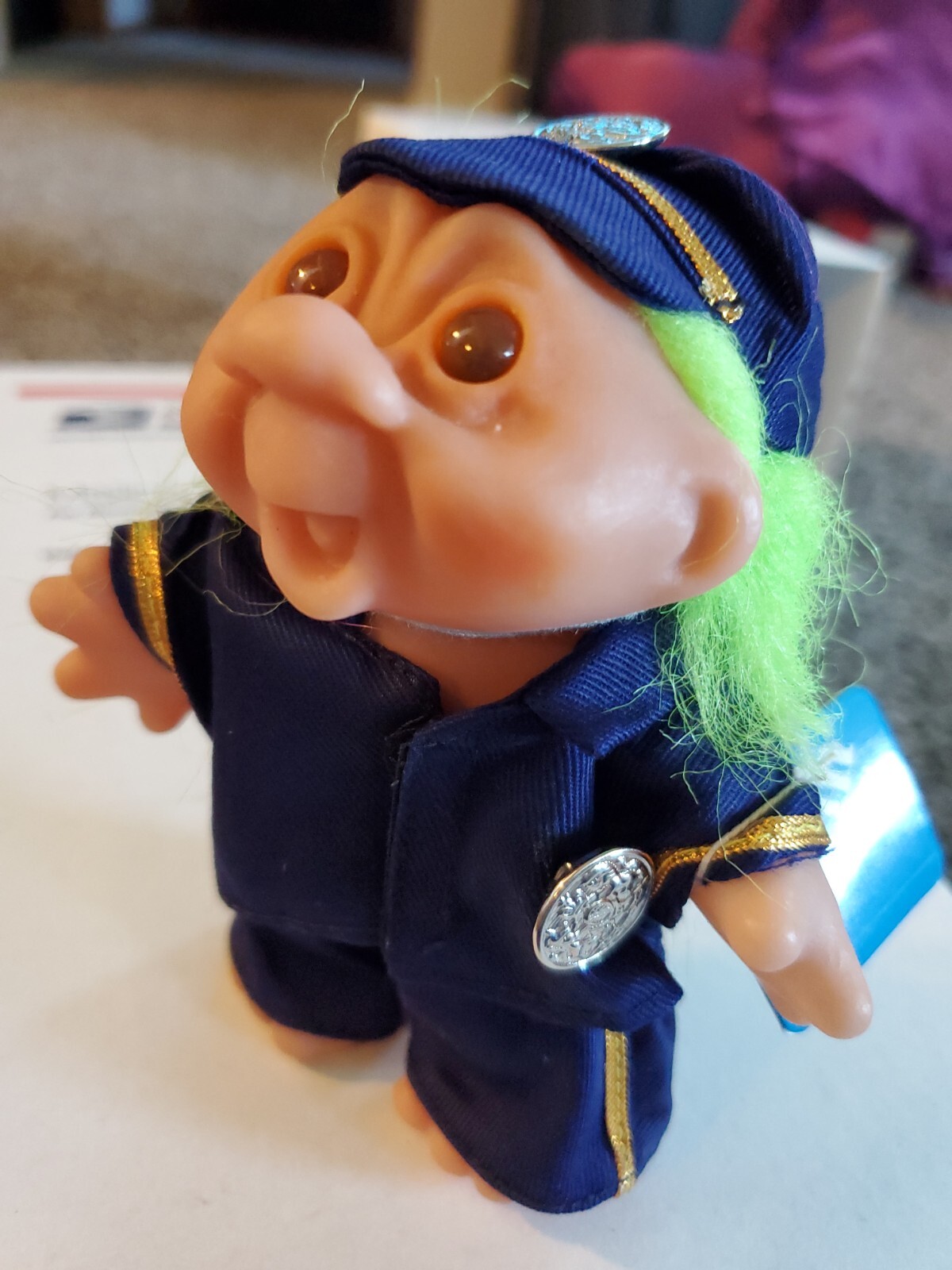 Vintage 1986 DAM Norfin Troll Doll 5" Police Officer Green Hair ...