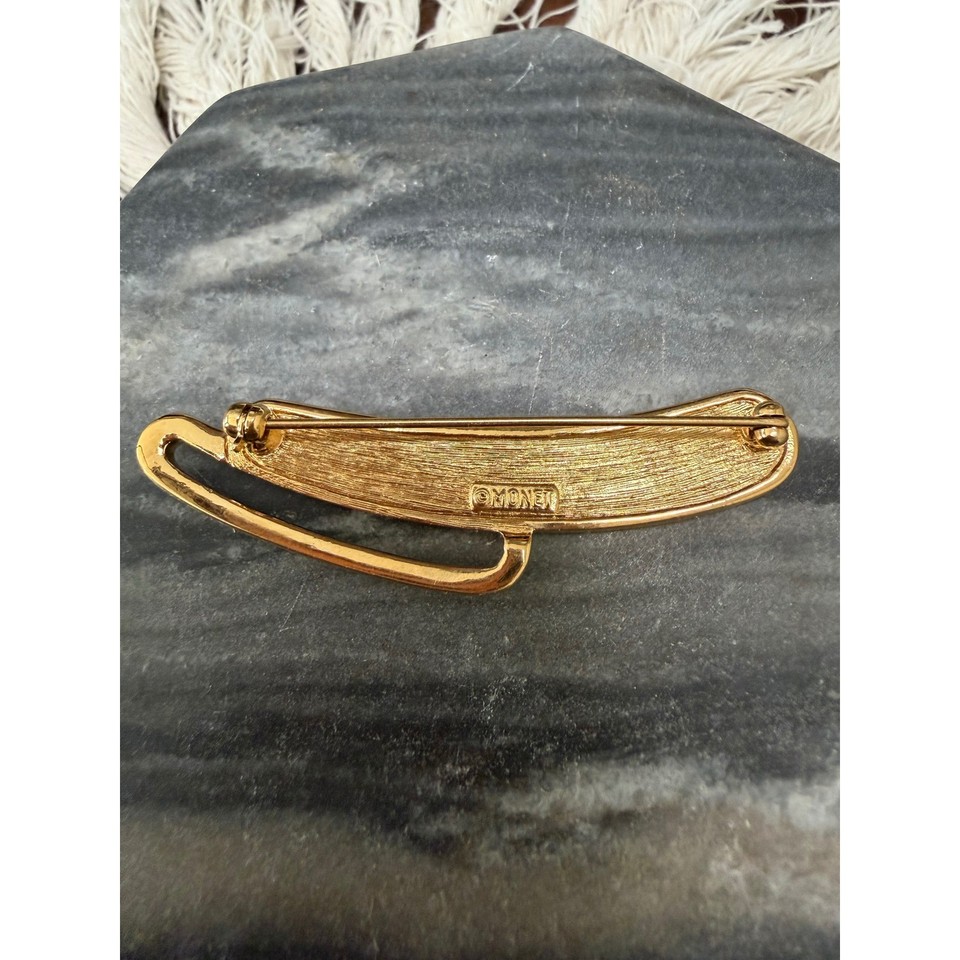 Monet Gold Tone Cream Enamel Curved Bar Pin Brooch | eBay