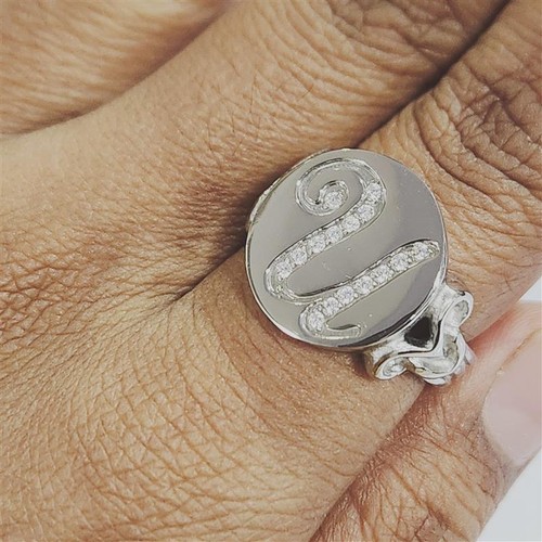 QVC Stainless Steel Crystal Initial Ring Signet Ring Size 6 | eBay