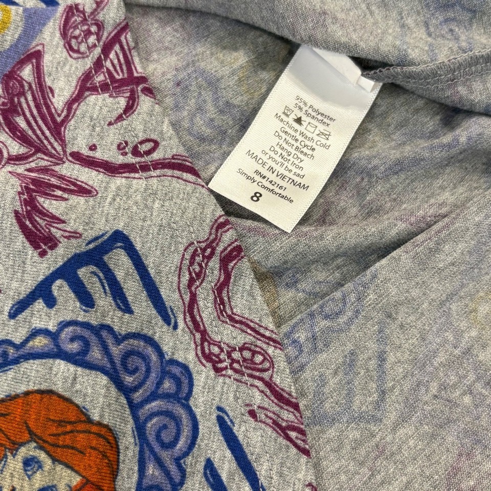 LuLaRoe Girls Mae Disney Princess Ariel Dress Size 8 Gray Short Sleeve ...