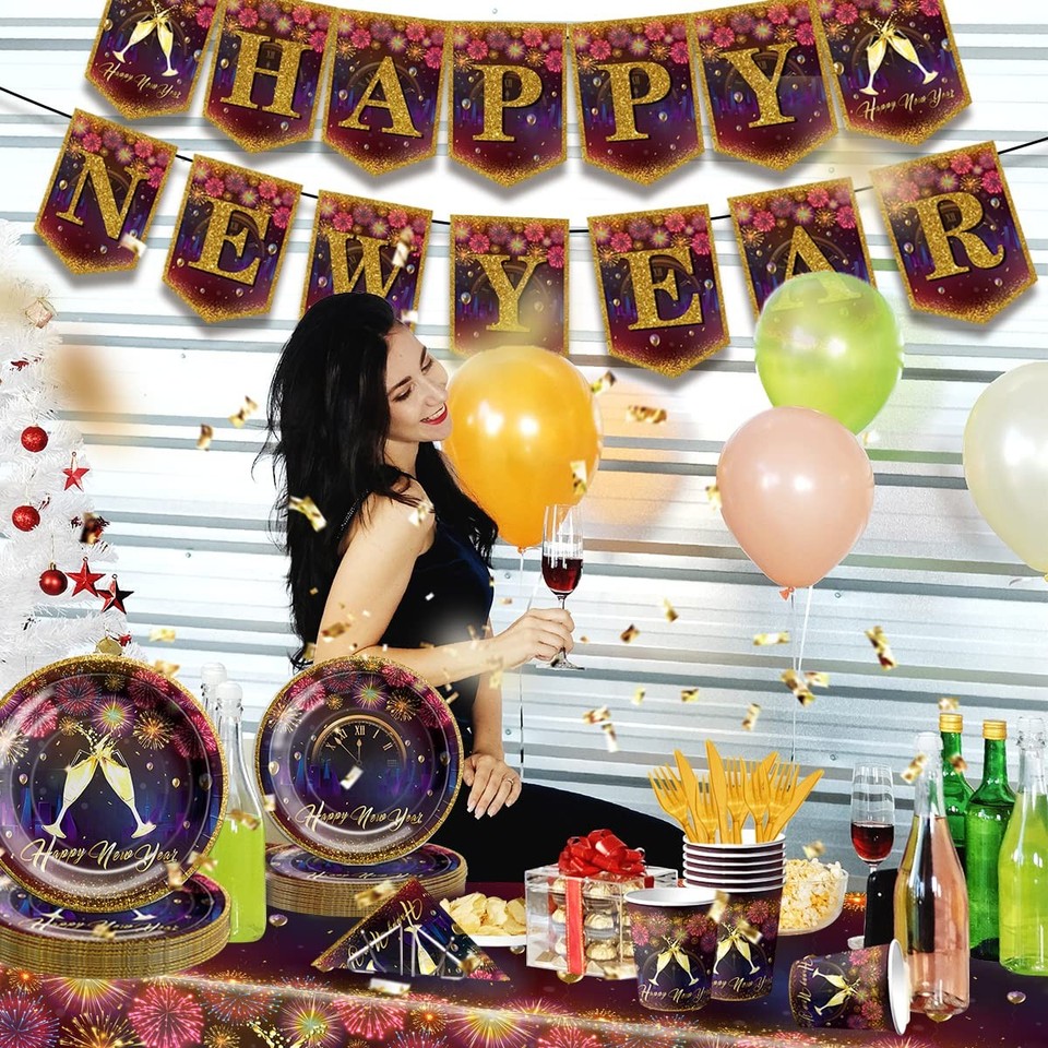 New Year Eve Party Supplies- 142pcs Fireworks Happy New Years ...