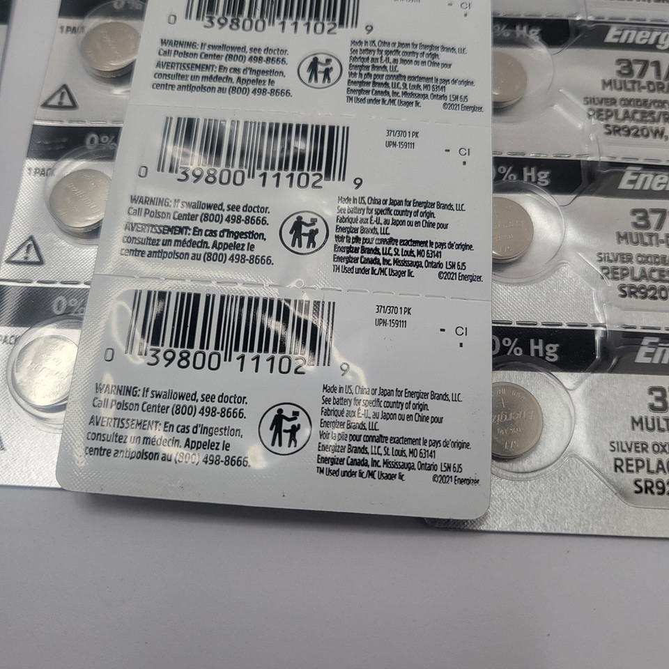 25pk Energizer 371/370 SR920 1.5V Silver Oxide Coin Cell Watch ...