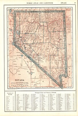 1917 Antique NEVADA State Map Vintage Atlas Map of Nevada Gift Wall ...