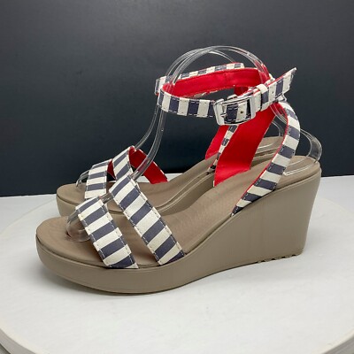 Crocs Sandals Women’s 10 Leigh Graphic Wedge Ankle Strap Buckle Pump ...