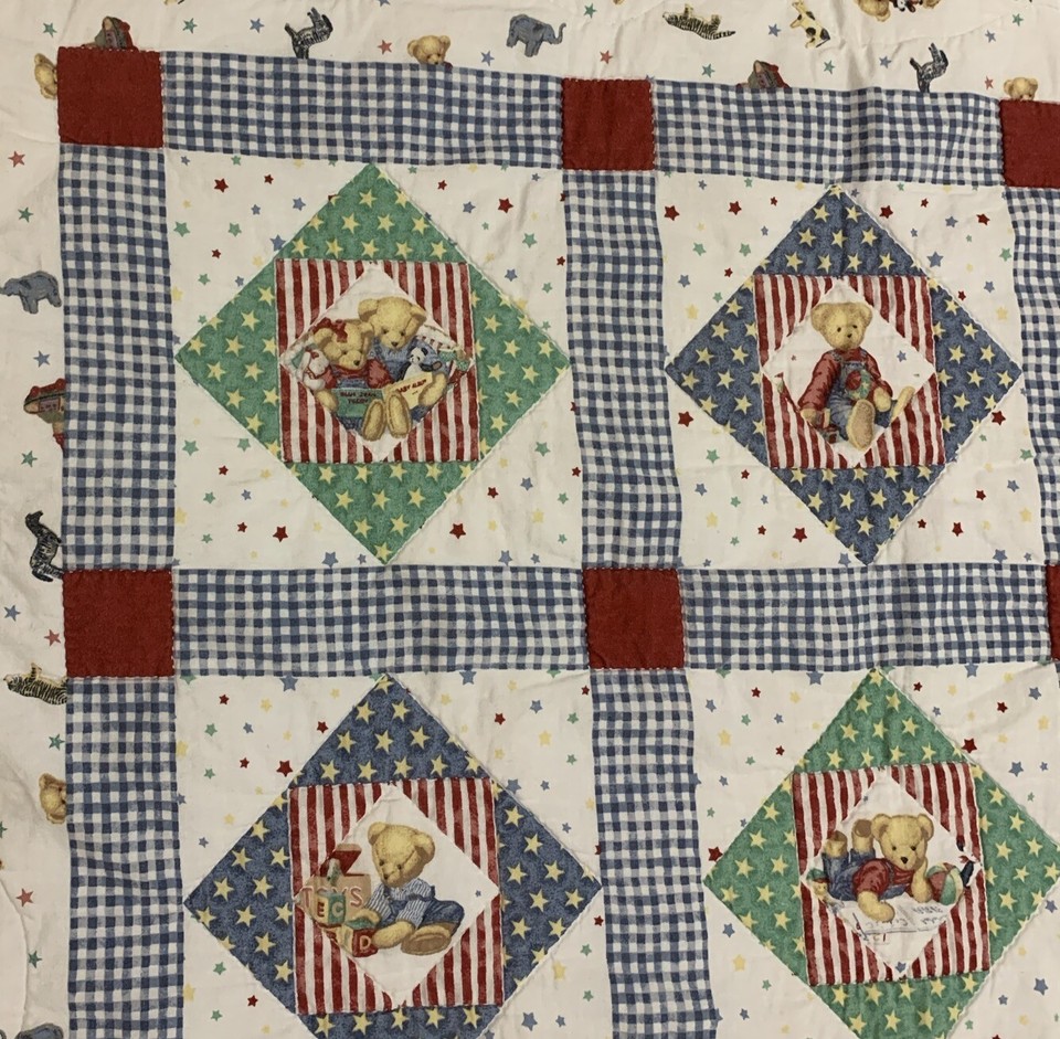Blue Jean Teddy Bear Toys Animal Crib Comforter Blanket Red White Blue ...