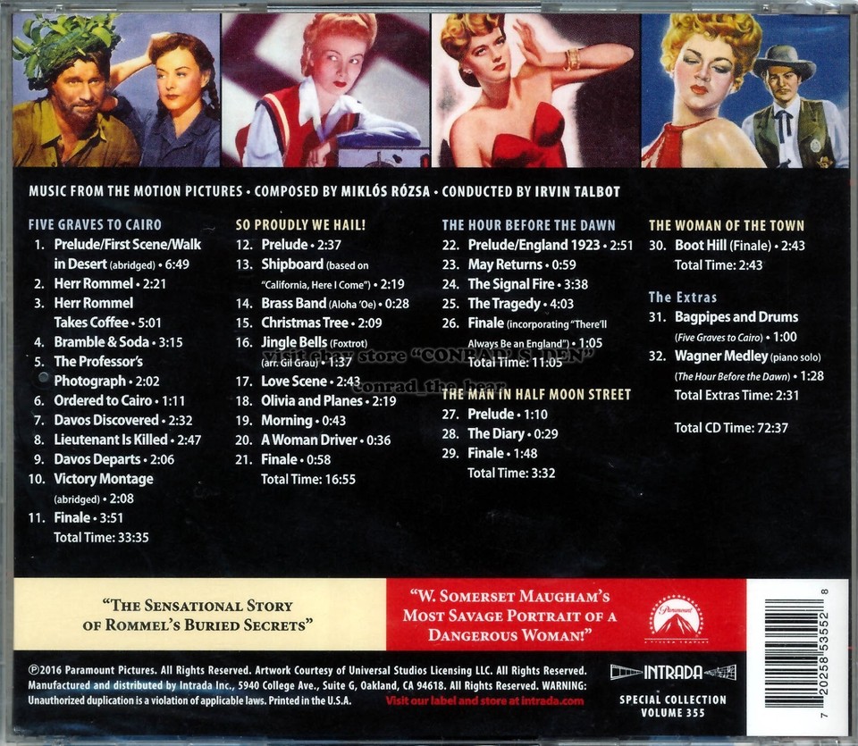 Miklos Rozsa "FIVE GRAVES TO CAIRO" score Intrada Ltd-ed CD SEALED sold ...