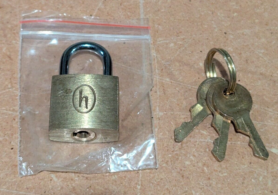Vintage HARTMANN Brass Luggage Padlock Lock and 3 Key Set - NOS NEW OLD ...