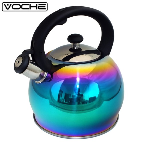 3ltr Whistling Stovetop Kettle Stainless Steel Iridescent Rainbow Multi ...