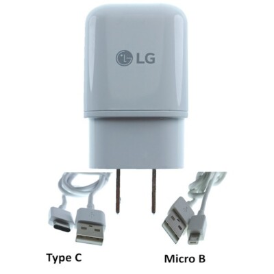 LG Wall Charger White MCS-V02WH 5V 2A include 2 USB Cables (Type-C and ...