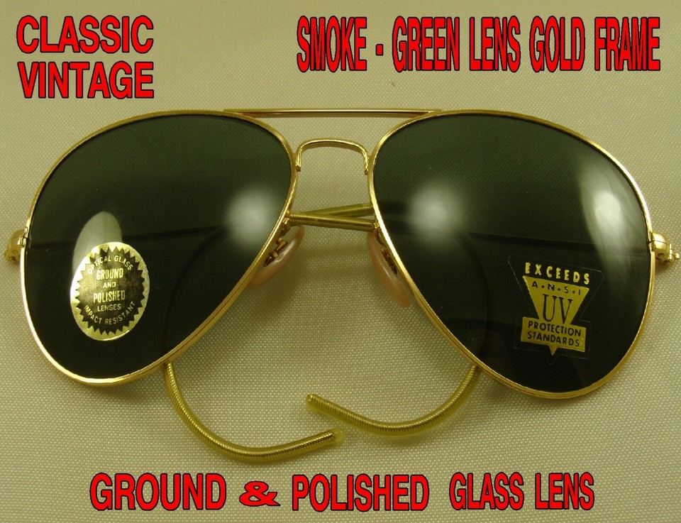 Aviator Pilot Sunglasses Ground & Polished Glass Lens 58mm Cable ...
