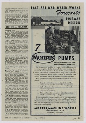 1944 Morris Machine Works Ad: Water Treatment Plant, Rocky Mount North ...