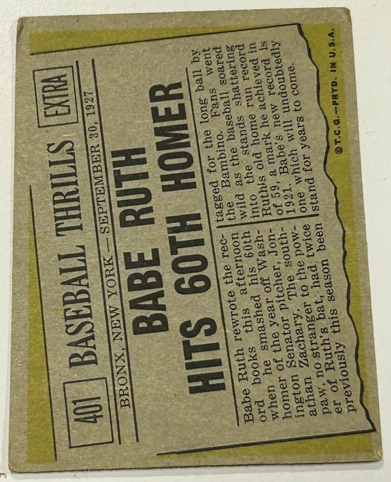 1961 Topps Babe Ruth hits 60th Homer #401, VG-EX | eBay