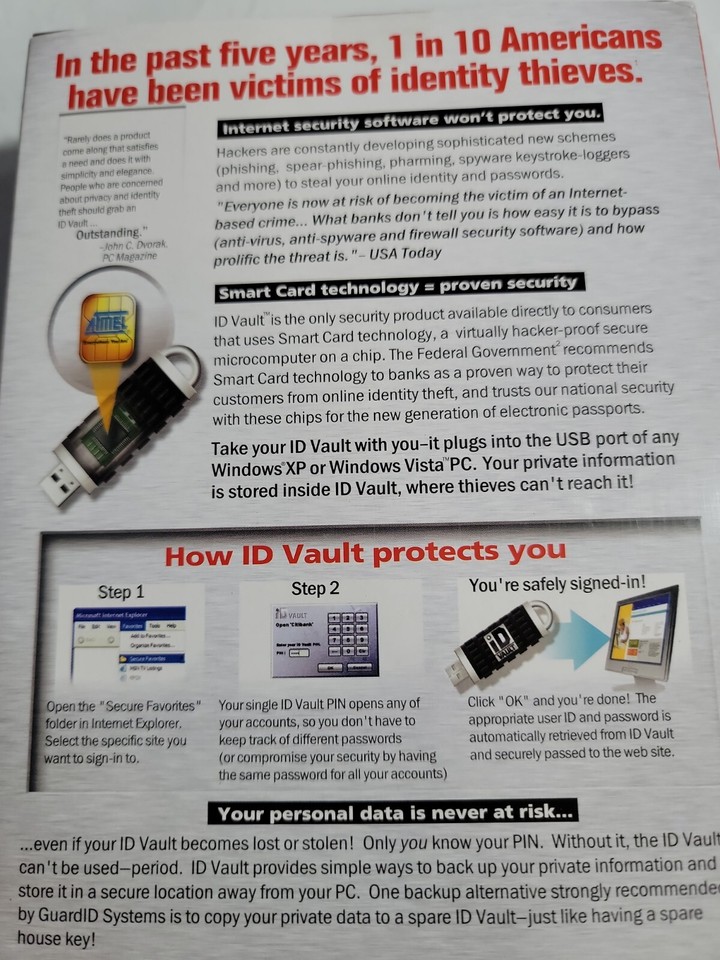 ID Vault Stop Online Identity Theft Guard ID Systems USB | eBay