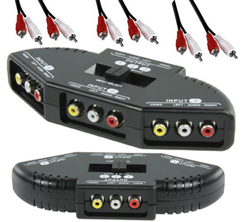 Cinch Umschalter, Audio Video Cinch Verteiler mit 3 x Stereo Cinchkabel ...