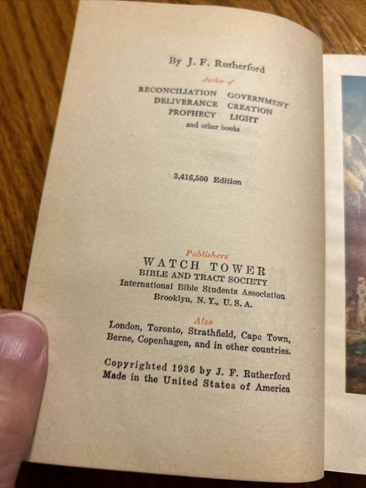 1936 RICHES Watchtower Jehovah's Witnesses IBSA RAINBOW JF Rutherford ...