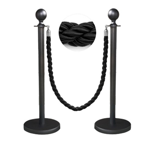 Crowd Barriers Rope Stanchion Set 2 Black Classic Posts + 1 Black ...