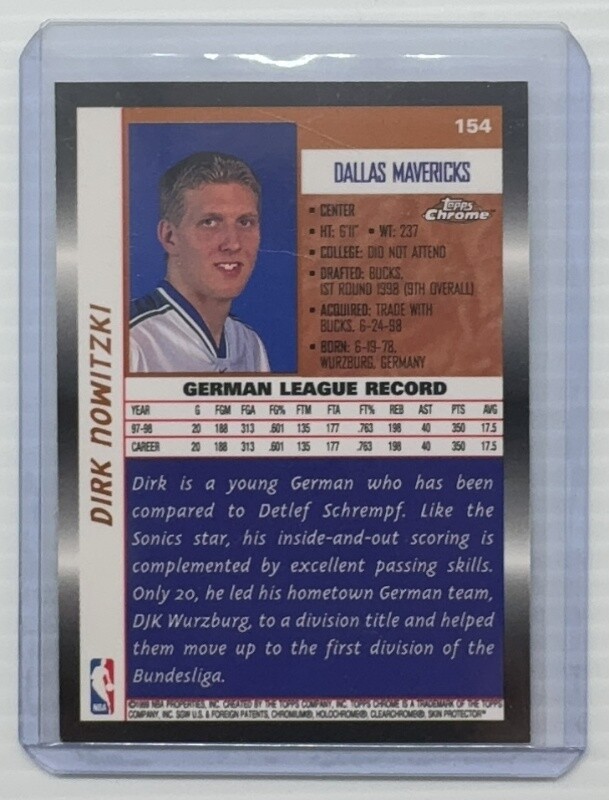 1998-99 Topps Chrome Dirk Nowitzki Rookie Card RC #154 Dallas Mavericks ...