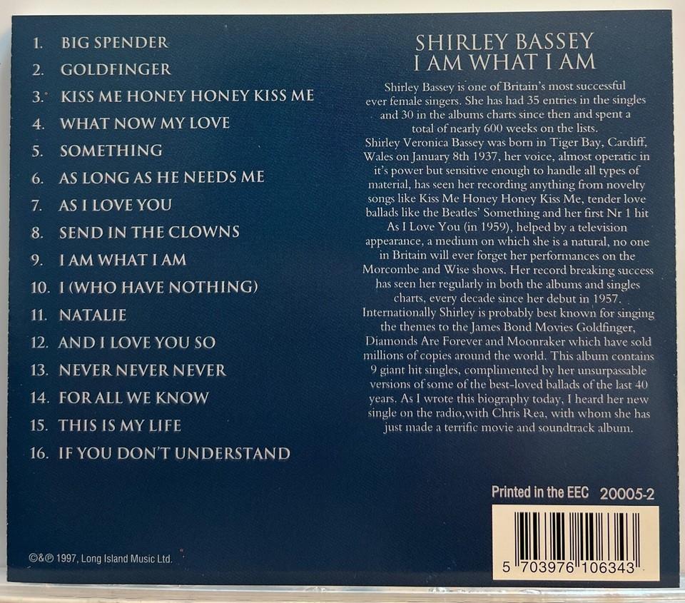 Shirley Bassey : I Am What I Am (CD 1997 Long Island Music) *Rare ...