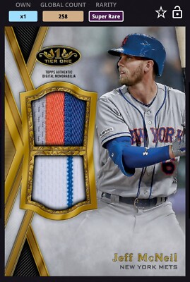 Topps BUNT DIGITAL Tier One 2020 JEFF McNEIL Mets Double Relic SR 258cc ...