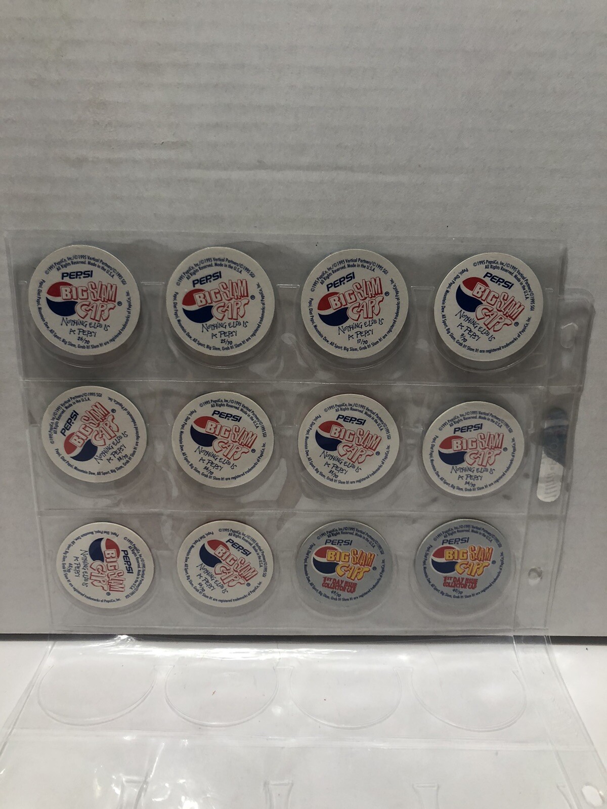 Lot of 12 Pogs Pepsi Big Slam Caps from 1995 PepsiCo Mountain Dew Pepsi ...