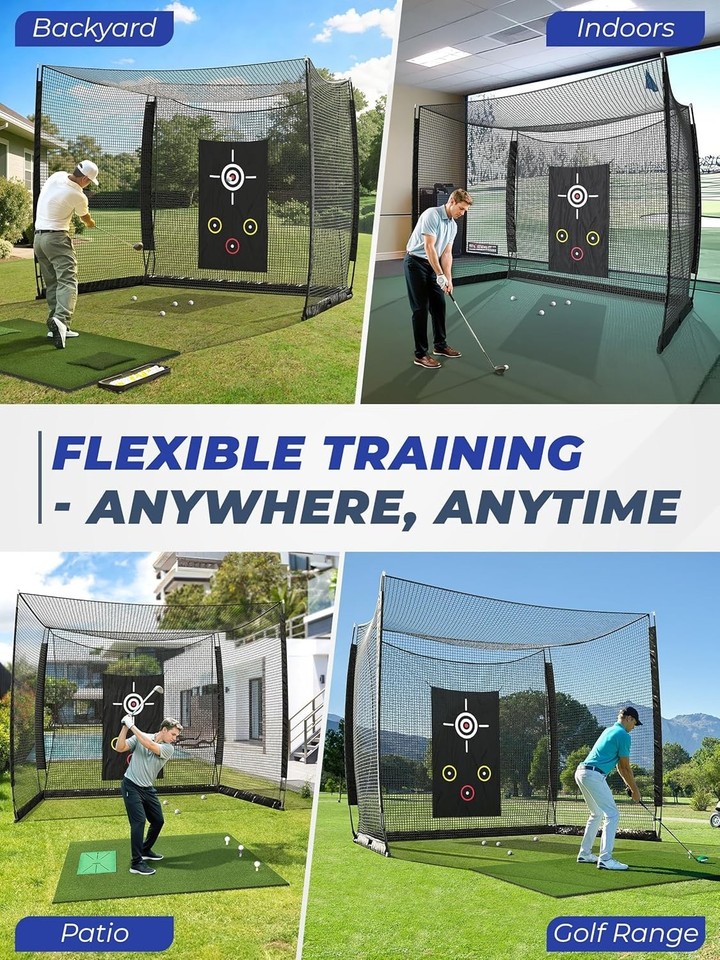 10x8ft Golf Hitting Cage Practice Net Double Layer 270° Catch Zone ...