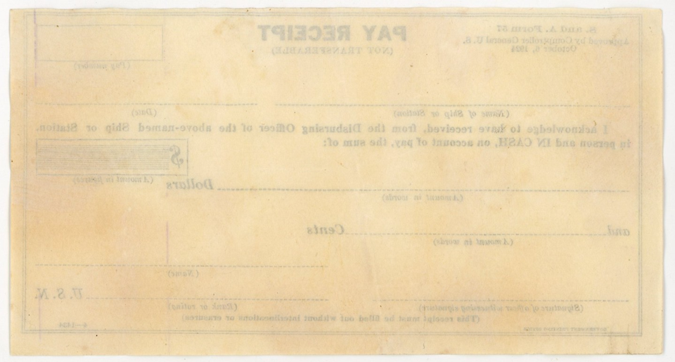 1924 U.S. Navy Pay Receipt Form 57 Unused Origninal #KF | eBay