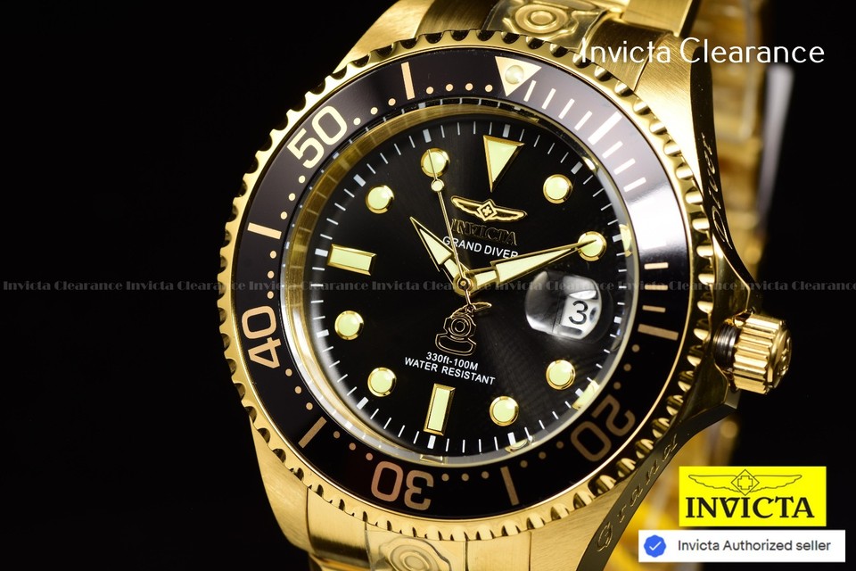Invicta Grand Diver Mens 47mm Automatic DUAL TIME BLACK Dial Quartz ...