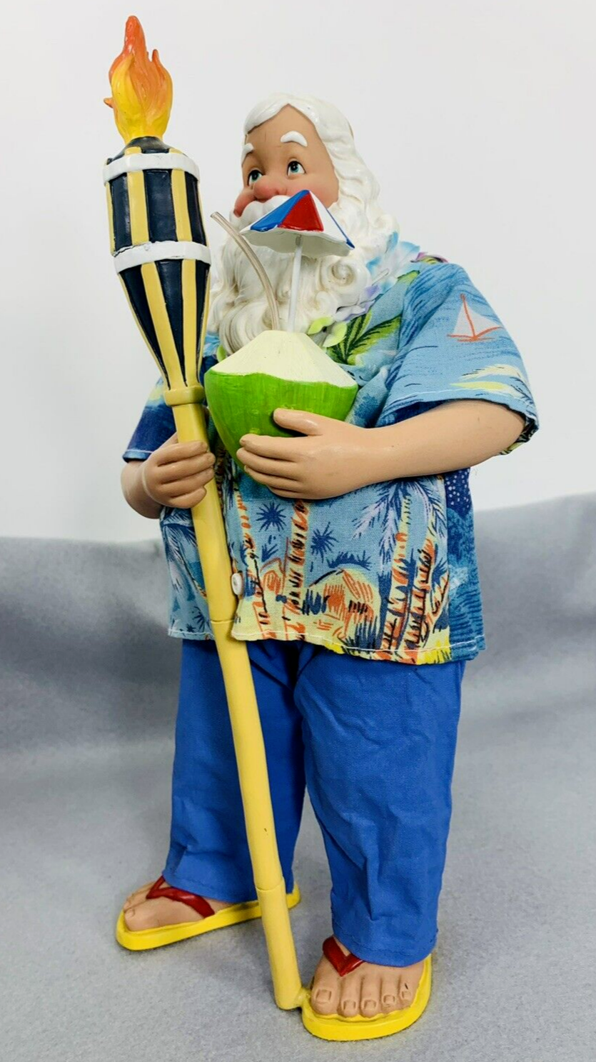 Hawaiian Shirt Santa Figurine Lei Tiki Torch Tropical Drink Fabric ...