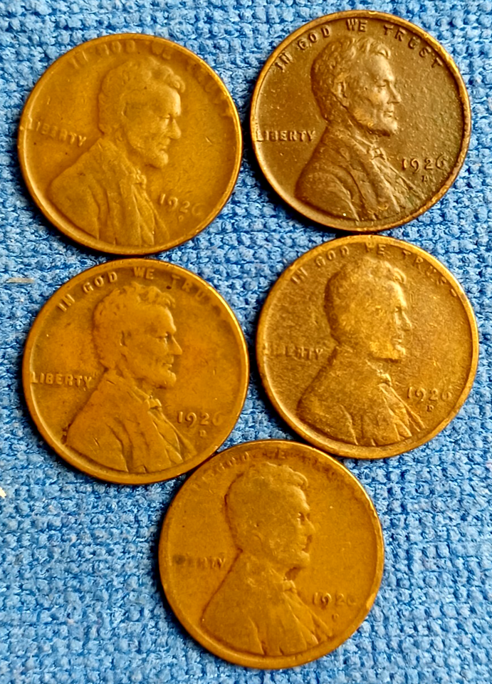 Lot of 10 Lincoln Wheat Cents - 1925S, 1926D - 5 of each - AG/G's ...