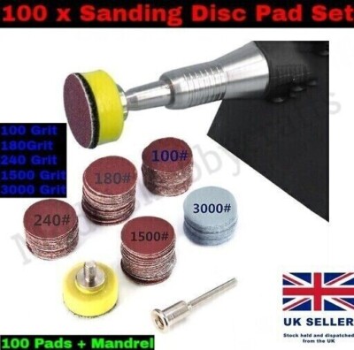100 x 25mm Mini Sanding Discs Hook Loop Backing Pad 1/8 Polishing Kit ...