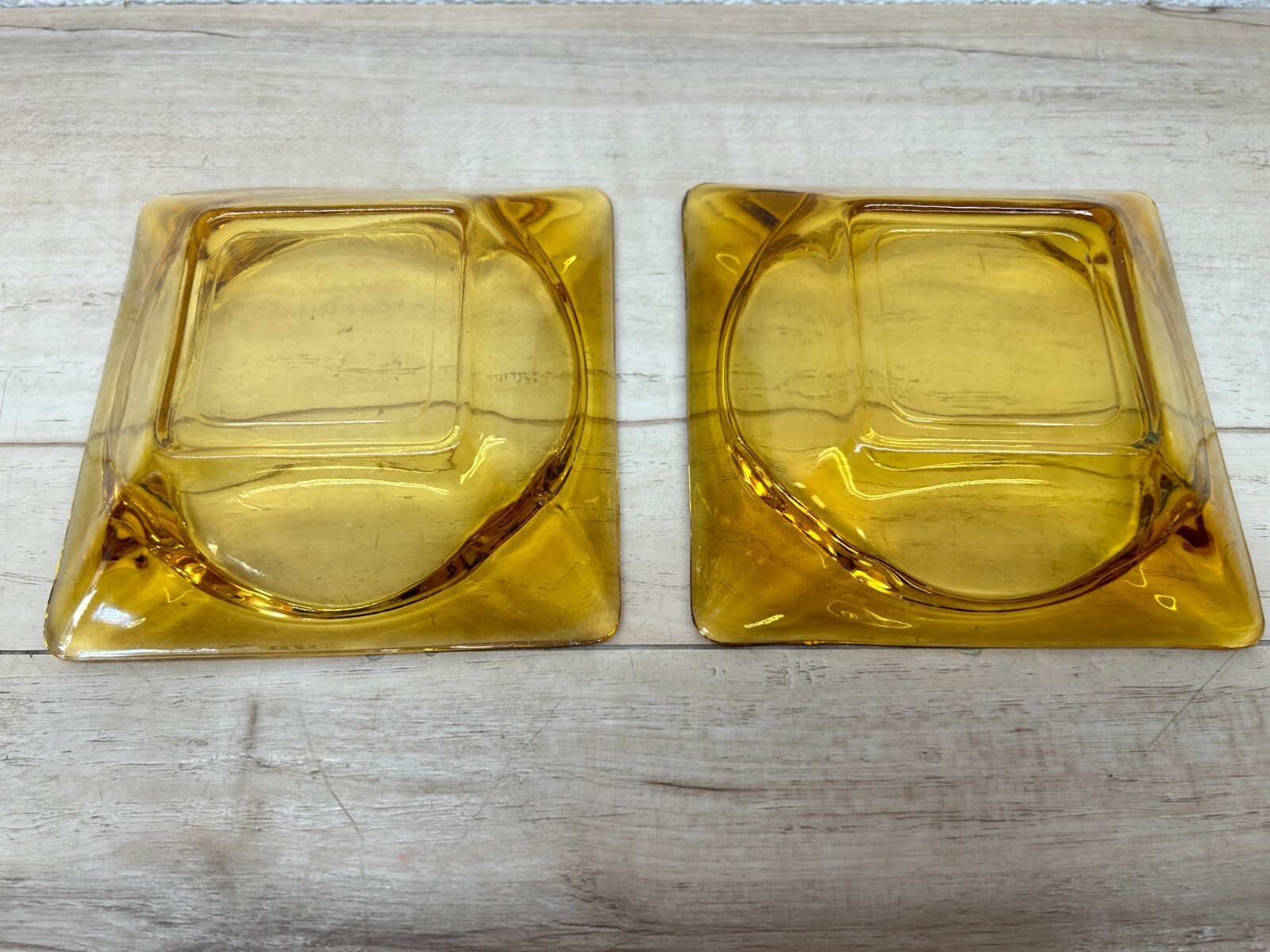 Vintage Amber Glass 4.5 Inch Square Cigarette Ashtarys Set Of 2 | eBay