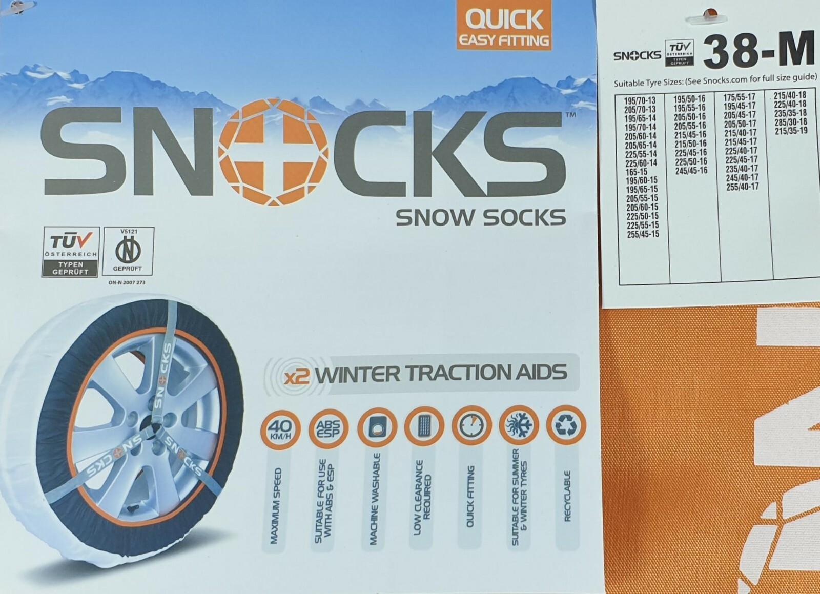 Snocks Snow Socks Sock Set Winter Traction Aid 38M VARIOUS 13-19” TYRE ...
